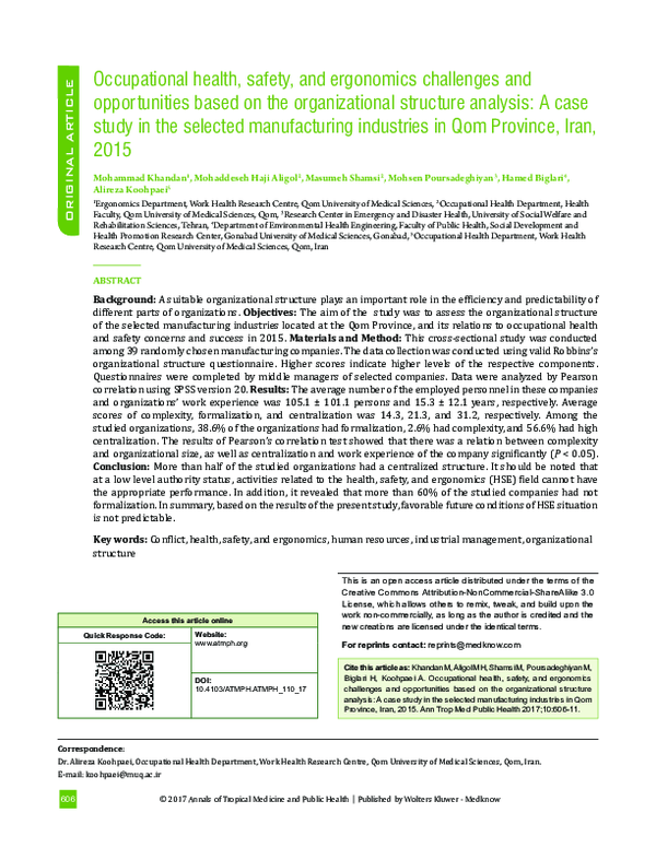 (PDF) Occupational health, safety, and ergonomics challenges and ...