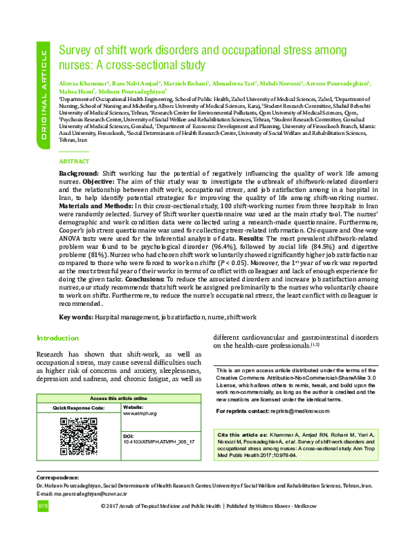 (PDF) Survey of shift work disorders and occupational stress among ...