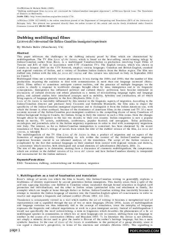 (PDF) Dubbing multilingual films La terra del ritorno and the Italian ...