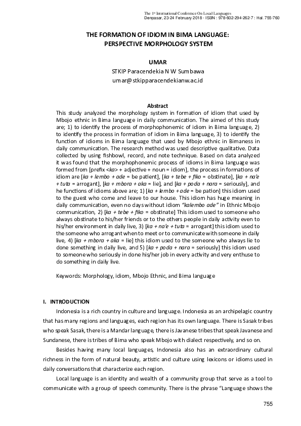 (PDF) THE FORMATION OF IDIOM IN BIMA LANGUAGE: PERSPECTIVE MORPHOLOGY ...