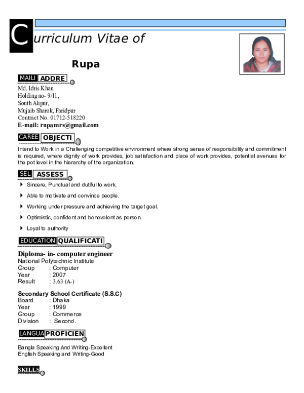 (DOC) urriculum Vitae of | rupa begum - Academia.edu