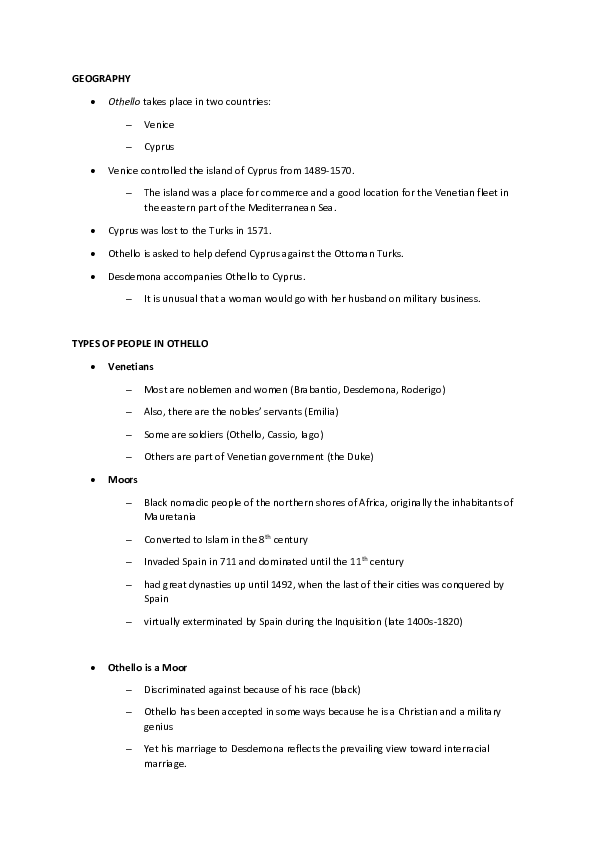(DOC) OTHELLO NOTES