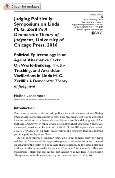 (PDF) Judging Politically: Symposium on Linda M. G. Zerilli's A ...