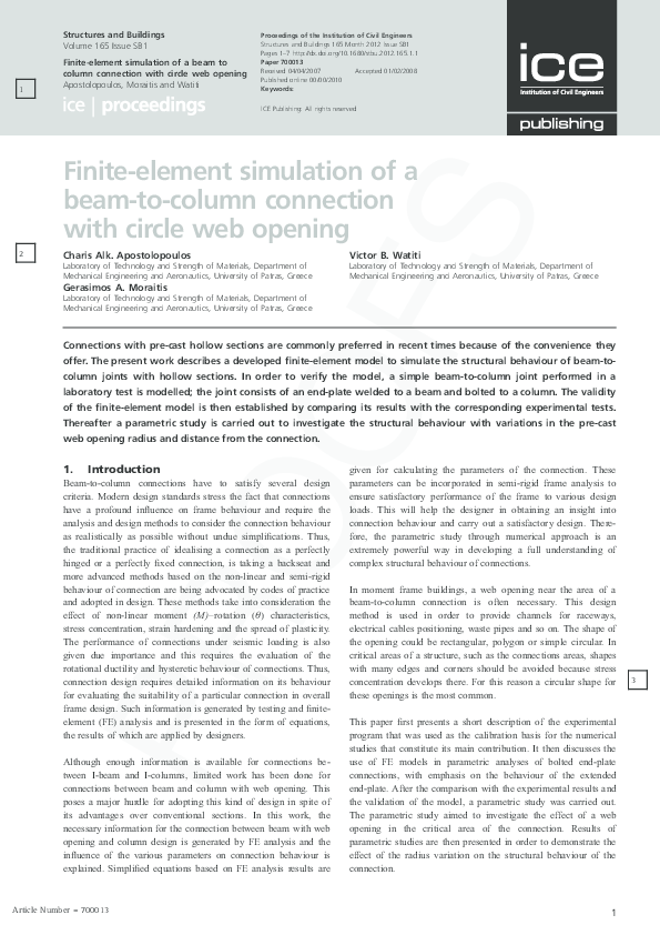 Pdf Finite Element Simulation Of A Beam To Column Connection With Circle Web Opening