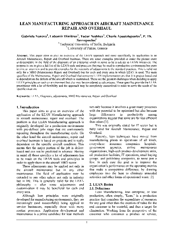 (PDF) Lean Manufacturing Approach in Aircraft Maintenance Repair and ...