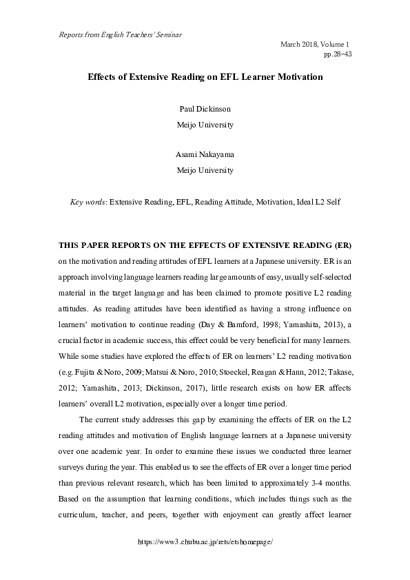 (PDF) Effects of Extensive Reading on EFL Learner Motivation