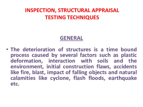 (PPT) INSPECTION STRUCTURAL APPRAISAL TESTING TECHNIQUES