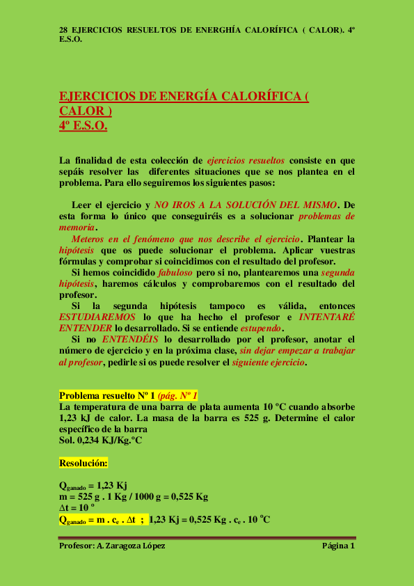 (PDF) 28 EJERCICIOS RESUELTOS DE ENERGHÍA CALORÍFICA ( CALOR). 4º EJERCICIOS DE ENERGÍA ...