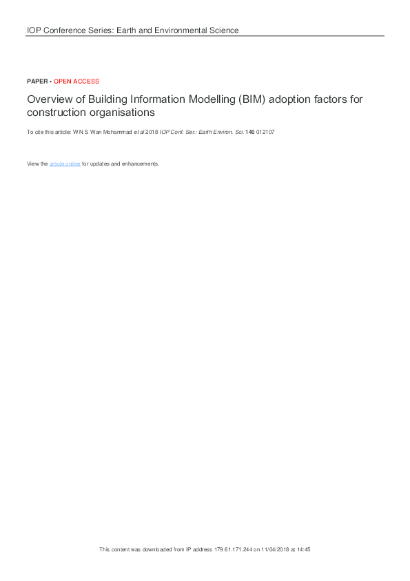 (PDF) Overview of Building Information Modelling (BIM) adoption factors for construction ...