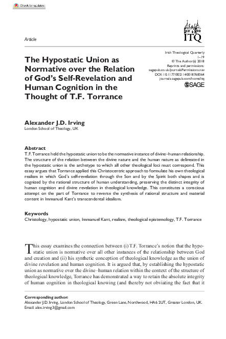 (PDF) 'The Hypostatic Union as Normative over the Relation of God's ...