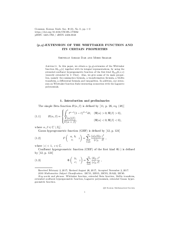 (PDF) (p,q)-Extension of the Whittaker function and its certain properties