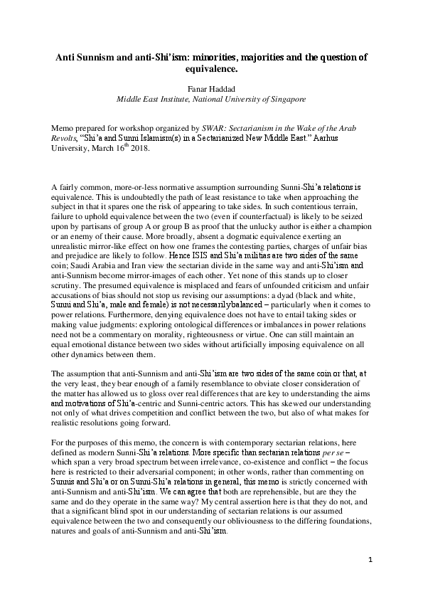 (PDF) Anti Sunnism and anti-Shi'ism: minorities, majorities and the ...