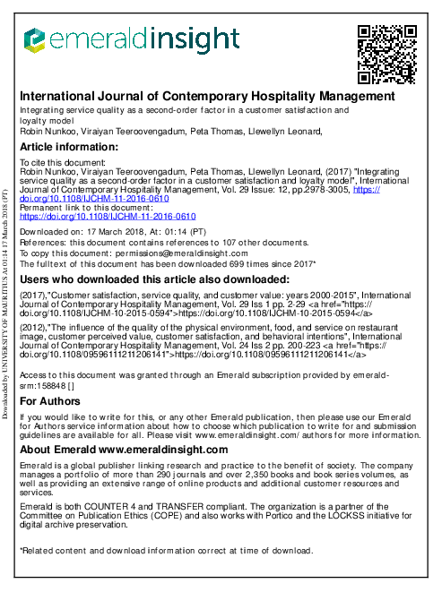 (PDF) Integrating service quality as a second-order factor in a ...