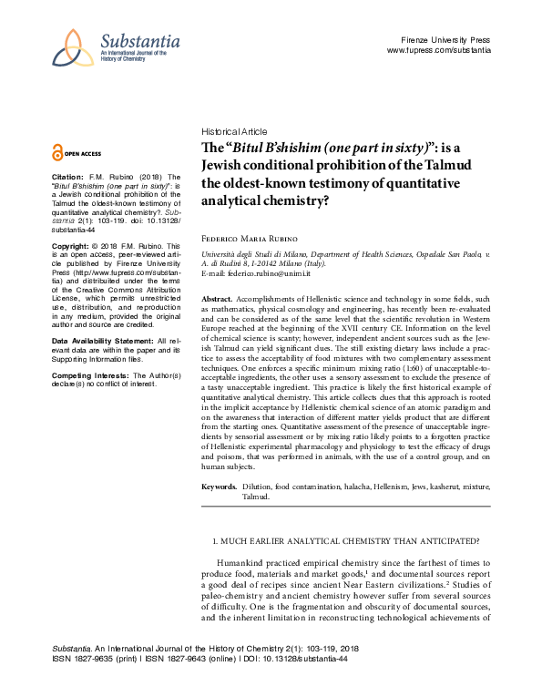 (PDF) The " Bitul B'shishim (one part in sixty) " : is a Jewish ...