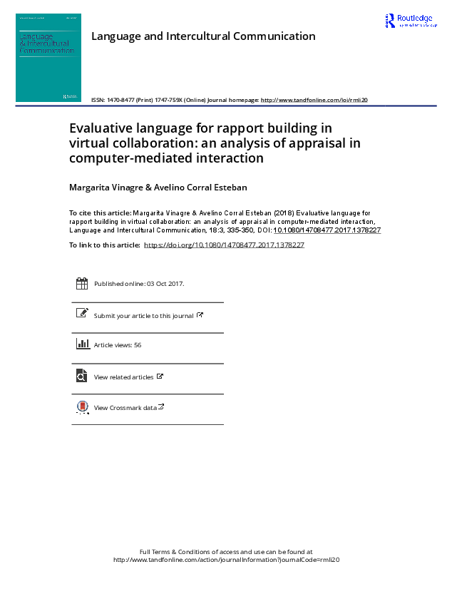 (PDF) Evaluative language for rapport building in virtual collaboration ...