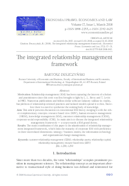 (PDF) The integrated relationship management framework