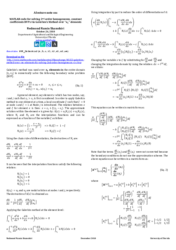 Pdf Matlab Code For Solving 2nd Order Homogeneous Constant