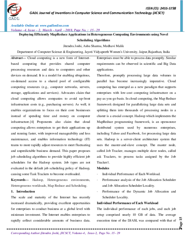 Pdf Deploying Efficiently Mapreduce Applications In Heterogeneous Computing Environments Using 