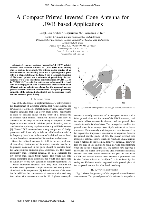 (PDF) A Compact Printed Inverted Cone Antenna for UWB based Applications