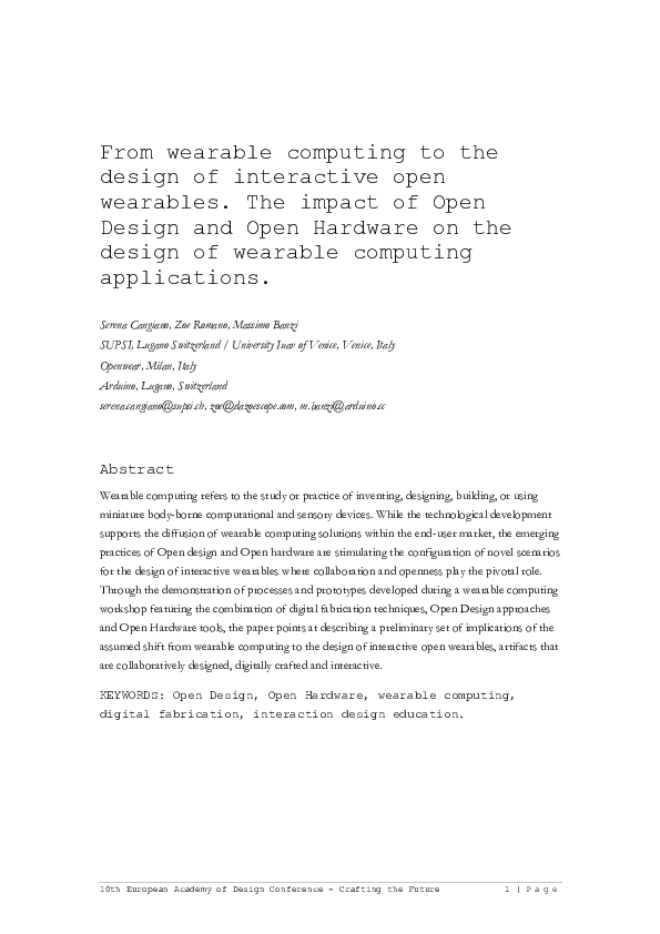 (PDF) From wearable computing to the design of interactive open ...