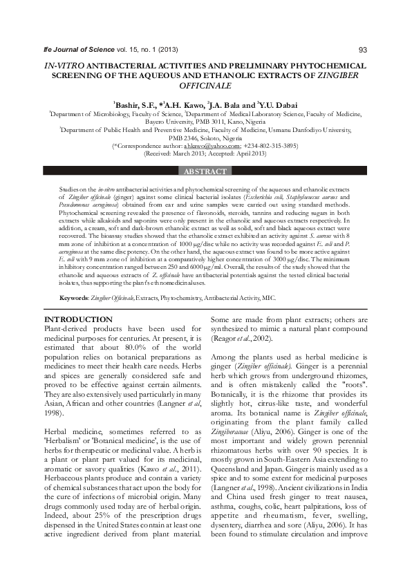 (PDF) IN-VITRO ANTIBACTERIAL ACTIVITIES AND PRELIMINARY PHYTOCHEMICAL SCREENING OF THE AQUEOUS ...