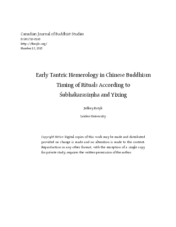 (PDF) Early Tantric Hemerology in Chinese Buddhism: Timing of Rituals ...