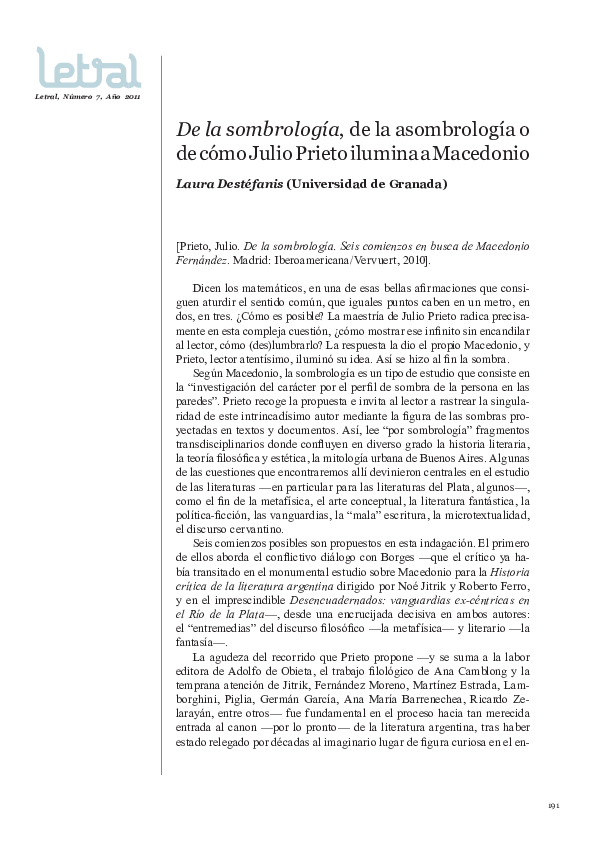 (PDF) Destéfanis, Laura - De la sombrología, de la asombrología o de ...