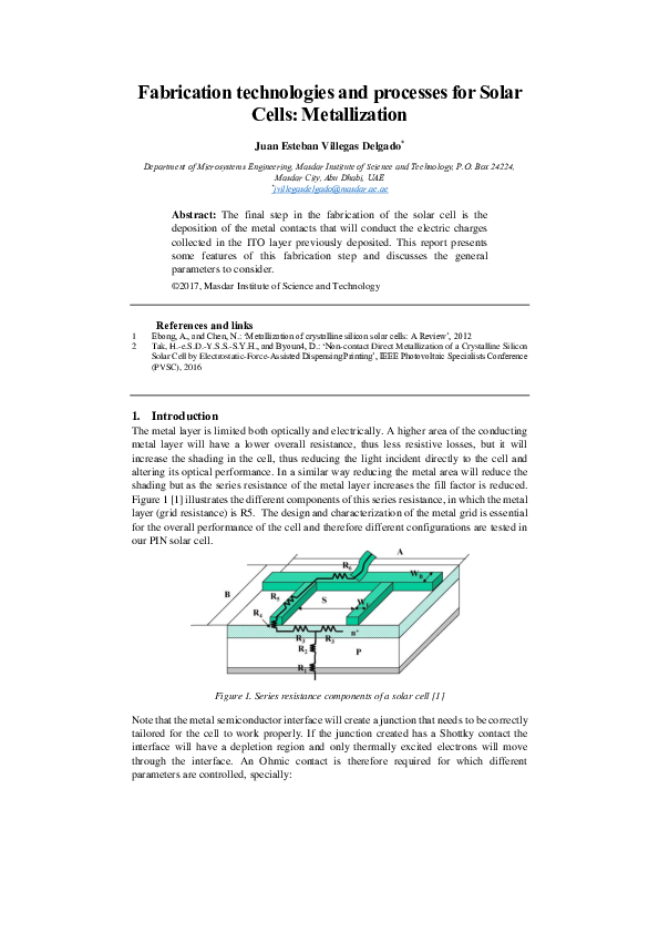 (PDF) Fabrication technologies and processes for Solar Cells: Metallization