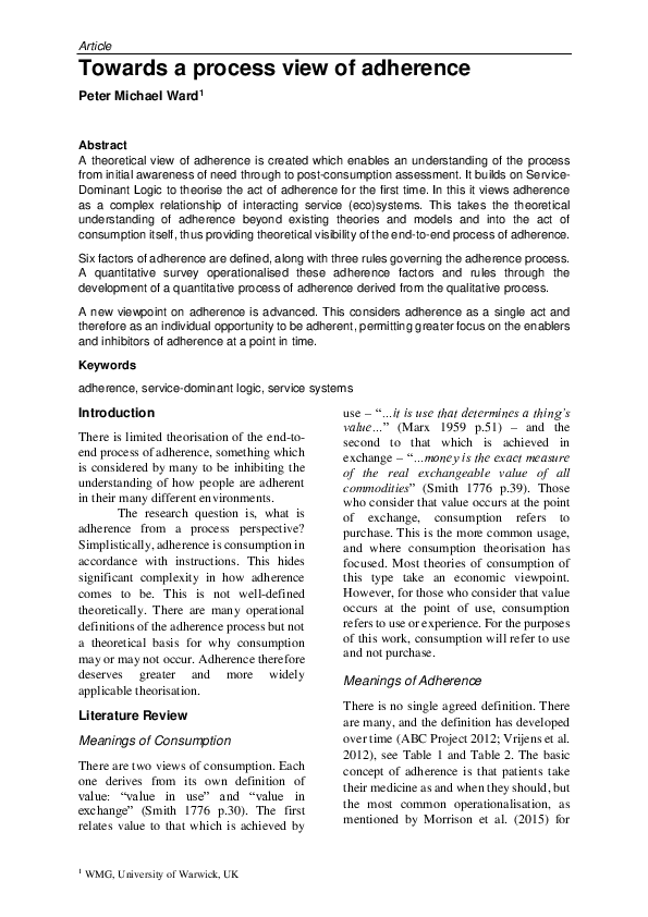 (PDF) Towards a process view of adherence -- thesis summary