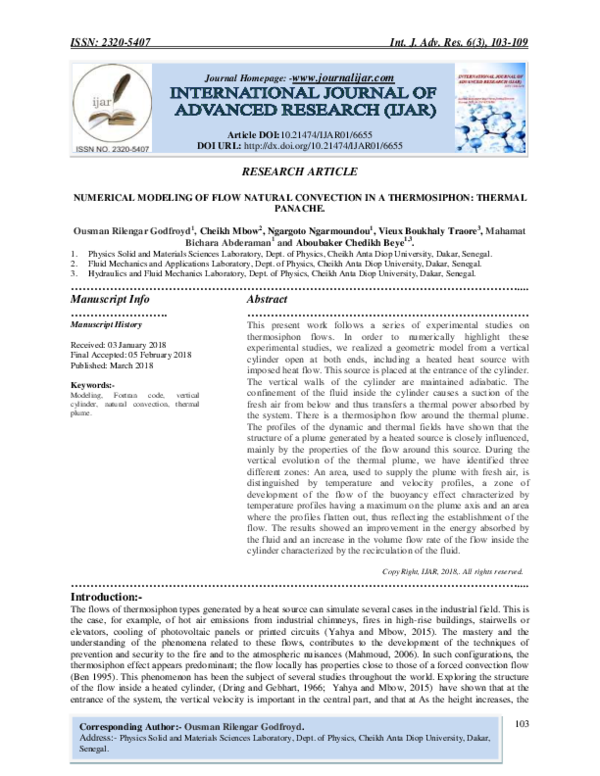 Pdf Numerical Modeling Of Flow Natural Convection In A Thermosiphon