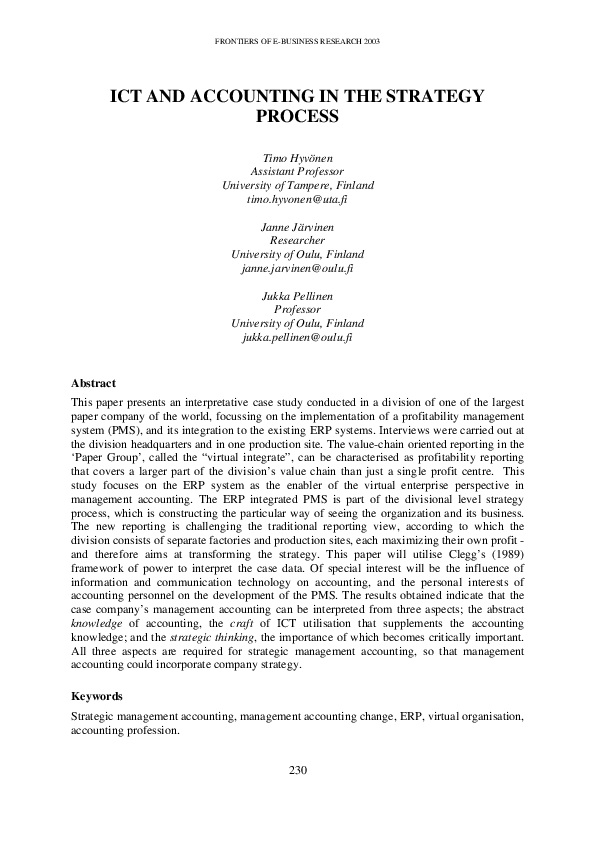 (PDF) ICT AND ACCOUNTING IN THE STRATEGY PROCESS