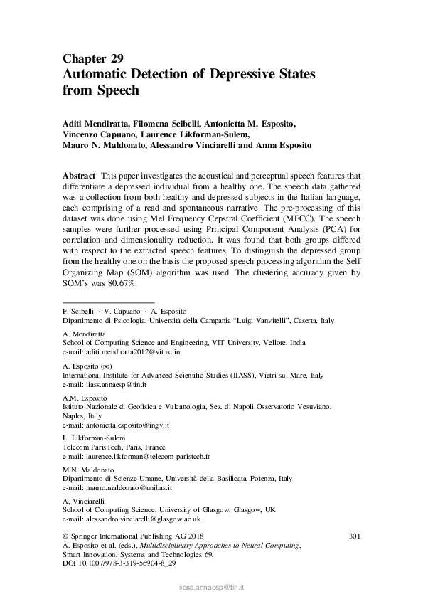 (PDF) Automatic Detection of Depressive States from Speech