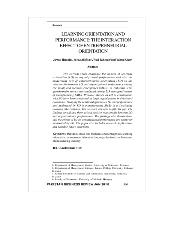 Pdf Learning Orientation And Performance The Interaction Effect Of