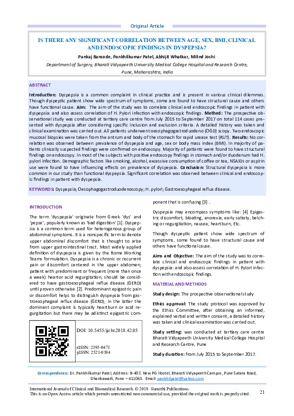 (PDF) Dyspepsia: Correlation of Age, Sex, and BMI