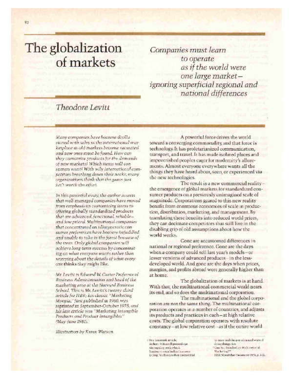 (PDF) Levitt 1983 the globalization of markets