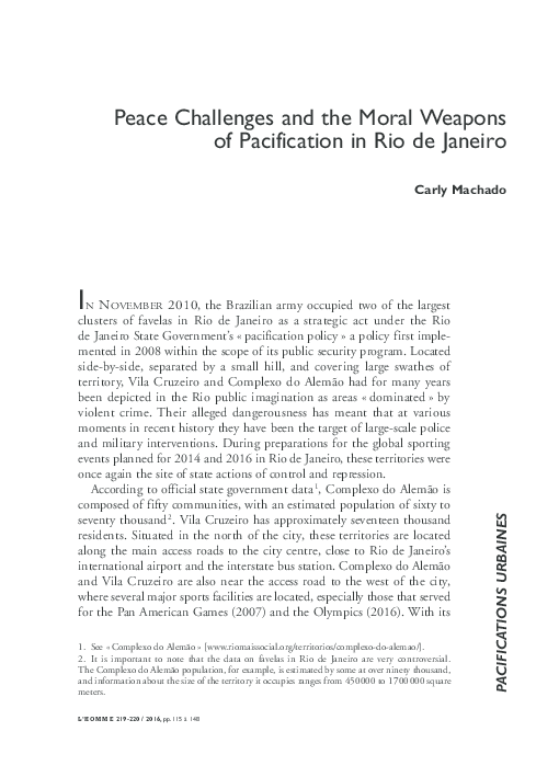 (PDF) Peace Challenges and the Moral Weapons of Pacification in Rio de ...