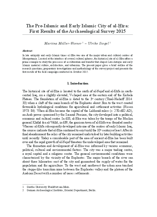 (PDF) The Pre-Islamic and Early Islamic City of al-Hira: First Results ...