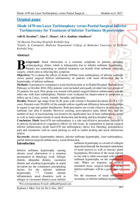 (PDF) Diode 1470 nm Laser Turbinoplasty versus Partial Surgical…. Diode ...