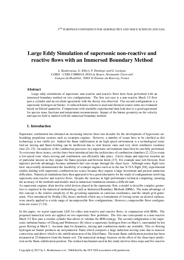 Pdf Large Eddy Simulation Of Supersonic Non Reactive And Reactive Flows With An Immersed