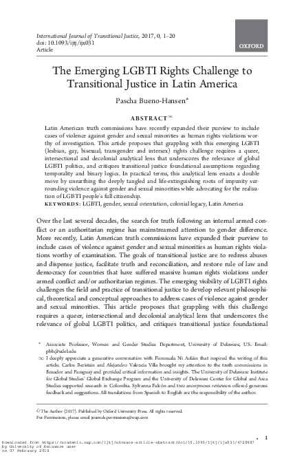 (PDF) The Emerging LGBTI Rights Challenge to Transitional Justice in Latin America