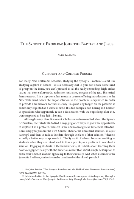 (PDF) The Synoptic Problem: John the Baptist and Jesus