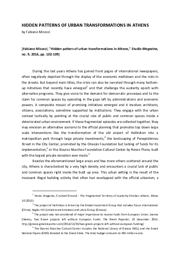 (PDF) Hidden Patterns Of Urban Transformations In Athens