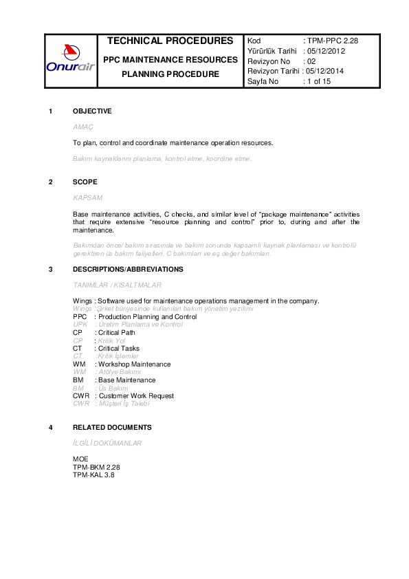 (PDF) PPC MAINTENANCE RESOURCES PLANNING PROCEDURE