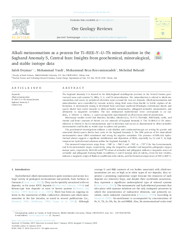 (PDF) Alkali metasomatism as a process for Ti–REE–Y–U–Th mineralization ...