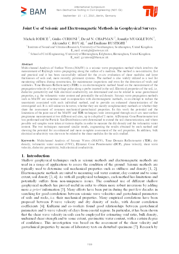 (PDF) Joint Use of Seismic and Electromagnetic Methods in Geophysical ...