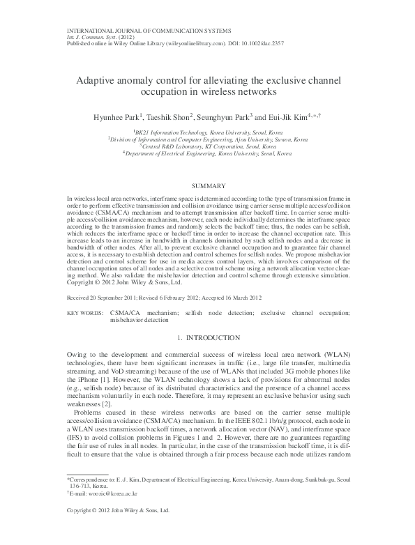 (PDF) Adaptive anomaly control for alleviating the exclusive channel occupation in wireless networks