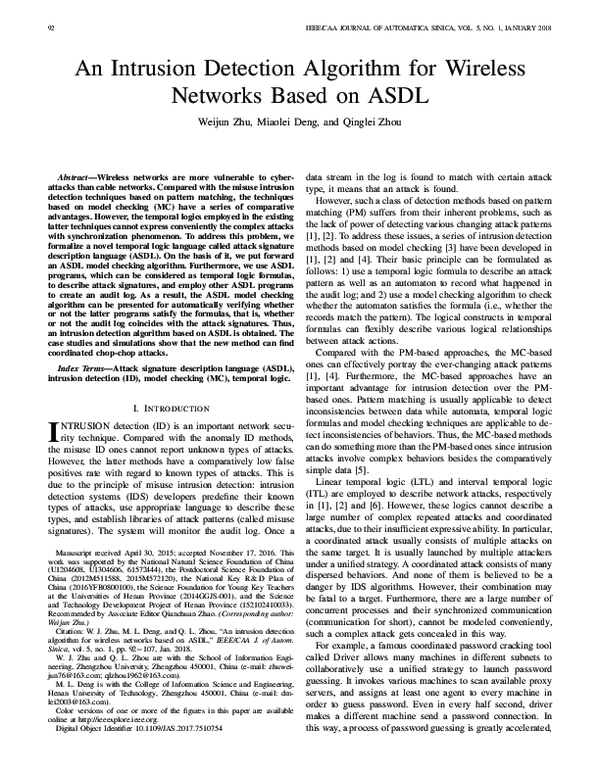 Pdf An Intrusion Detection Algorithm For Wireless Networks Based On Asdl
