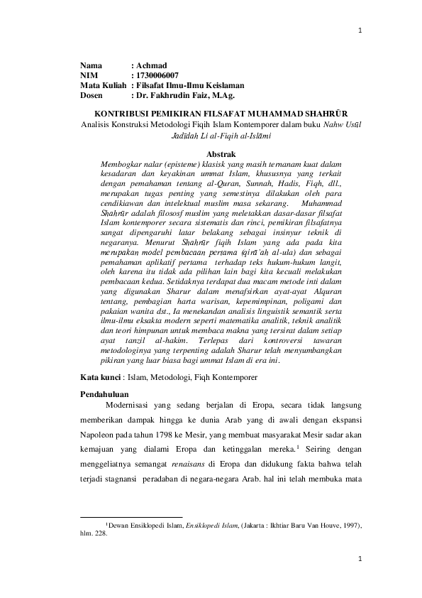 (DOC) Pemikiran Filsafat Muhammad Shahrur.docx
