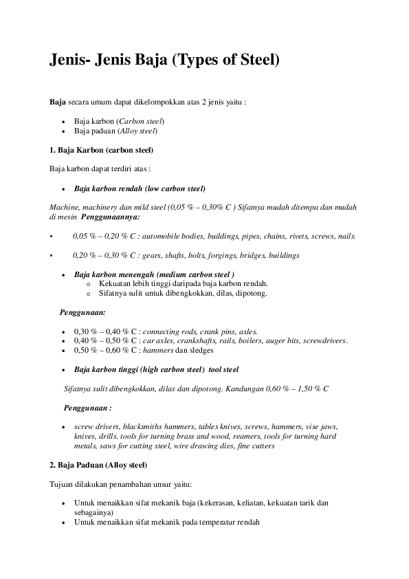 (DOC) Jenis Jenis Baja Dan Penggunaannya