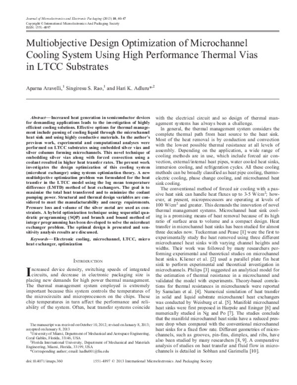 (PDF) Multiobjective Design Optimization of Microchannel Cooling System Using High Performance ...